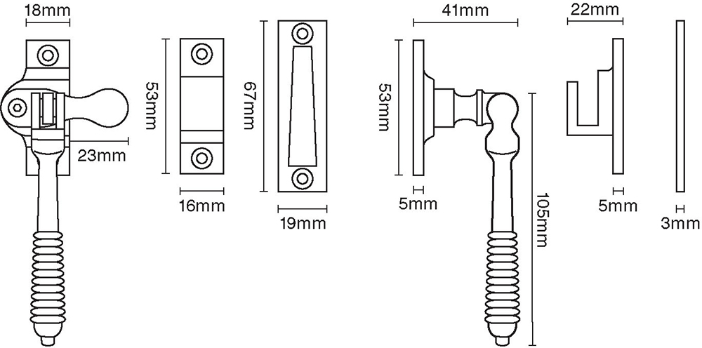Lockable Reeded Casement Fastener | Croft Architectural Hardware